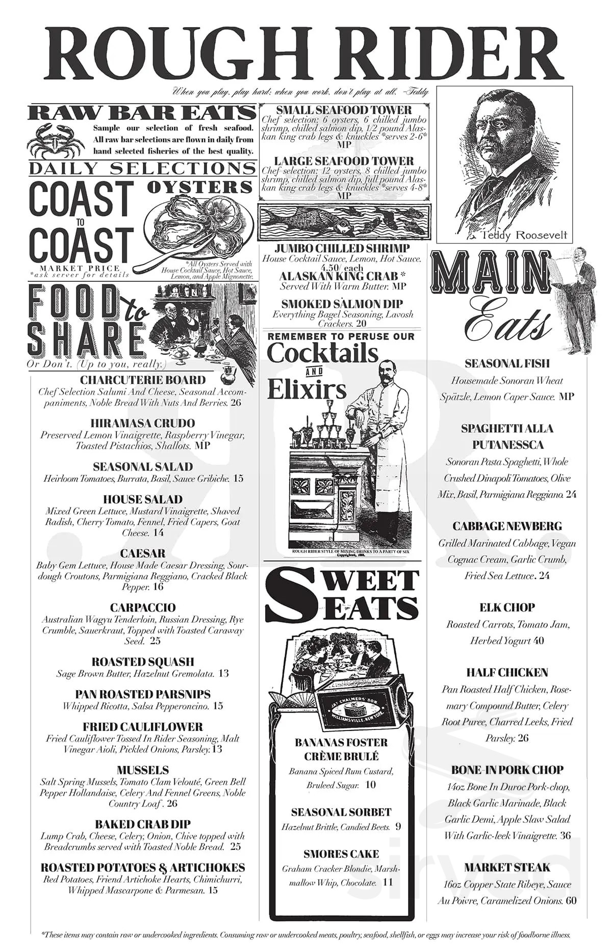 Rough Rider menu in Phoenix, Arizona, USA