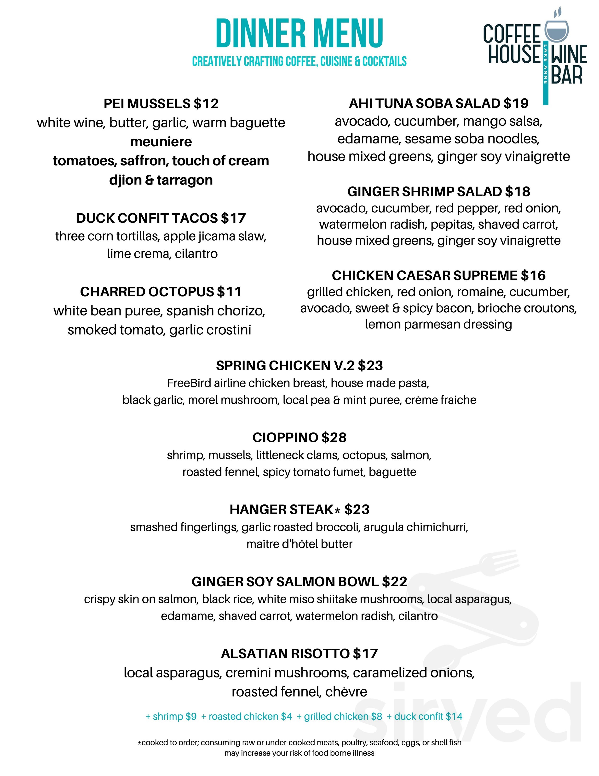 Lake Anne Coffee House & Wine Bar menu in Reston, Virginia, USA