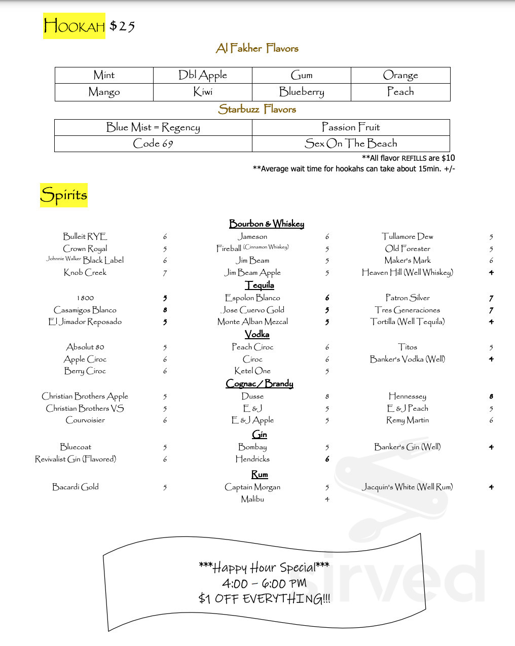 Dahlak menu in Philadelphia, Pennsylvania, USA
