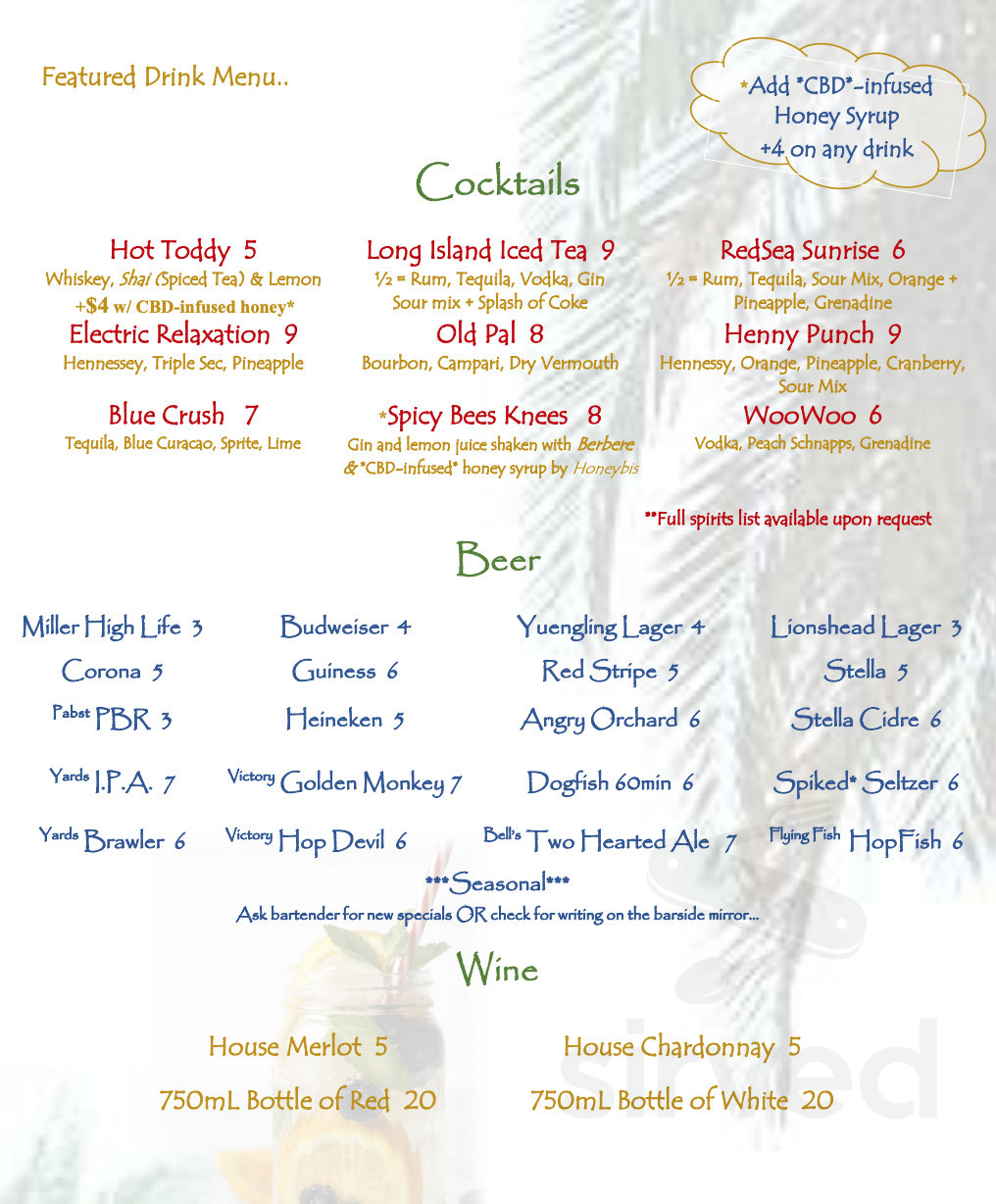 Dahlak menu in Philadelphia, Pennsylvania, USA