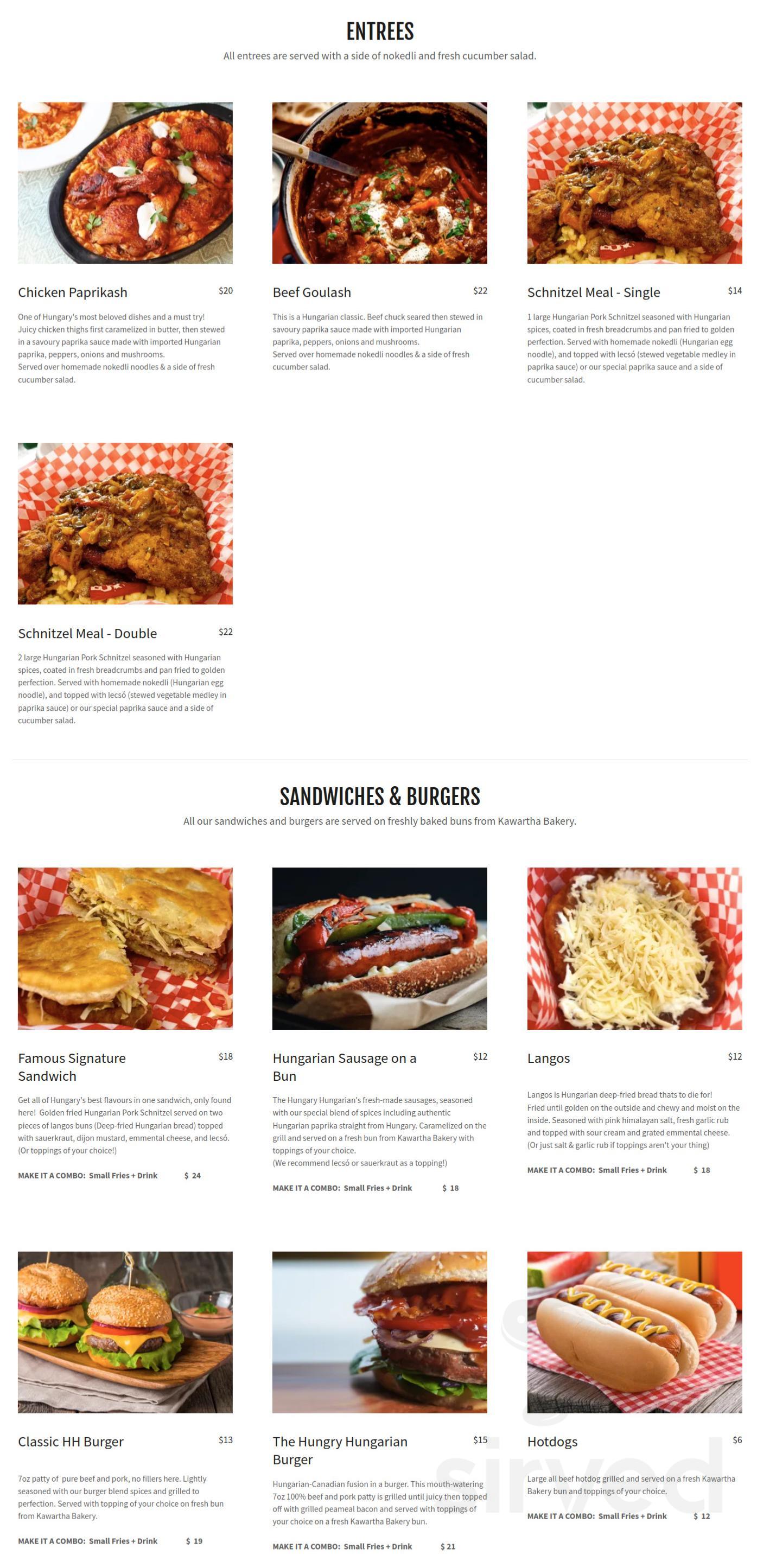 Menu - Bethany ON's The Hungry Hungarian | Sirved