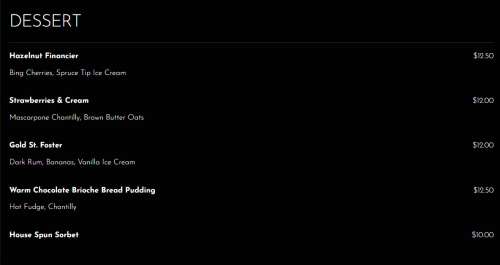 Bix menu in San Francisco, California, USA