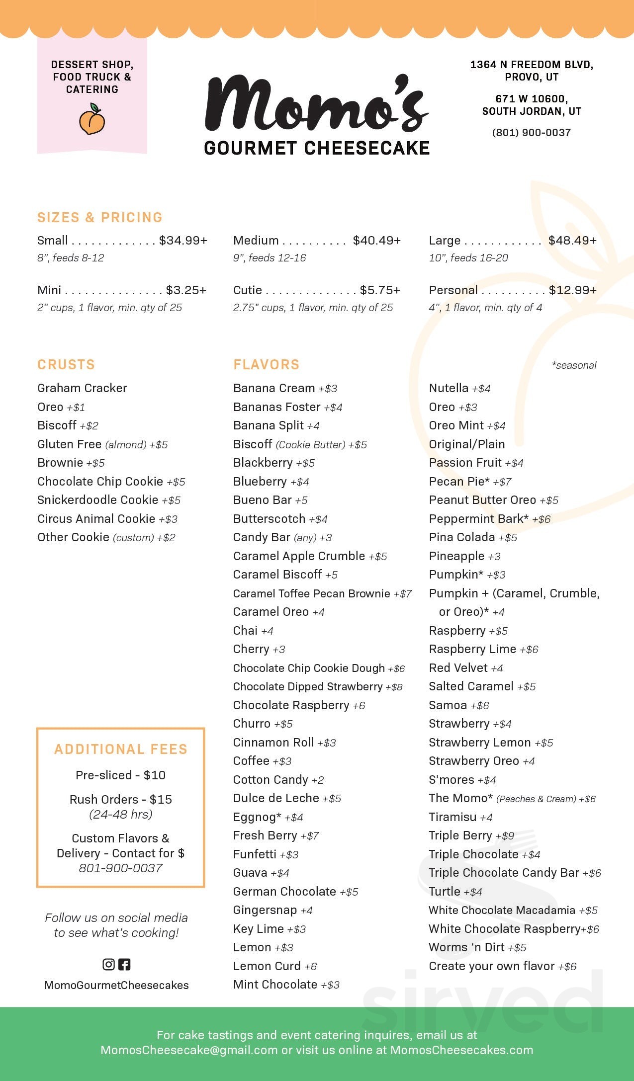 Momo's Gourmet Cheesecake Co - South Jordan menus in South Jordan, Utah ...