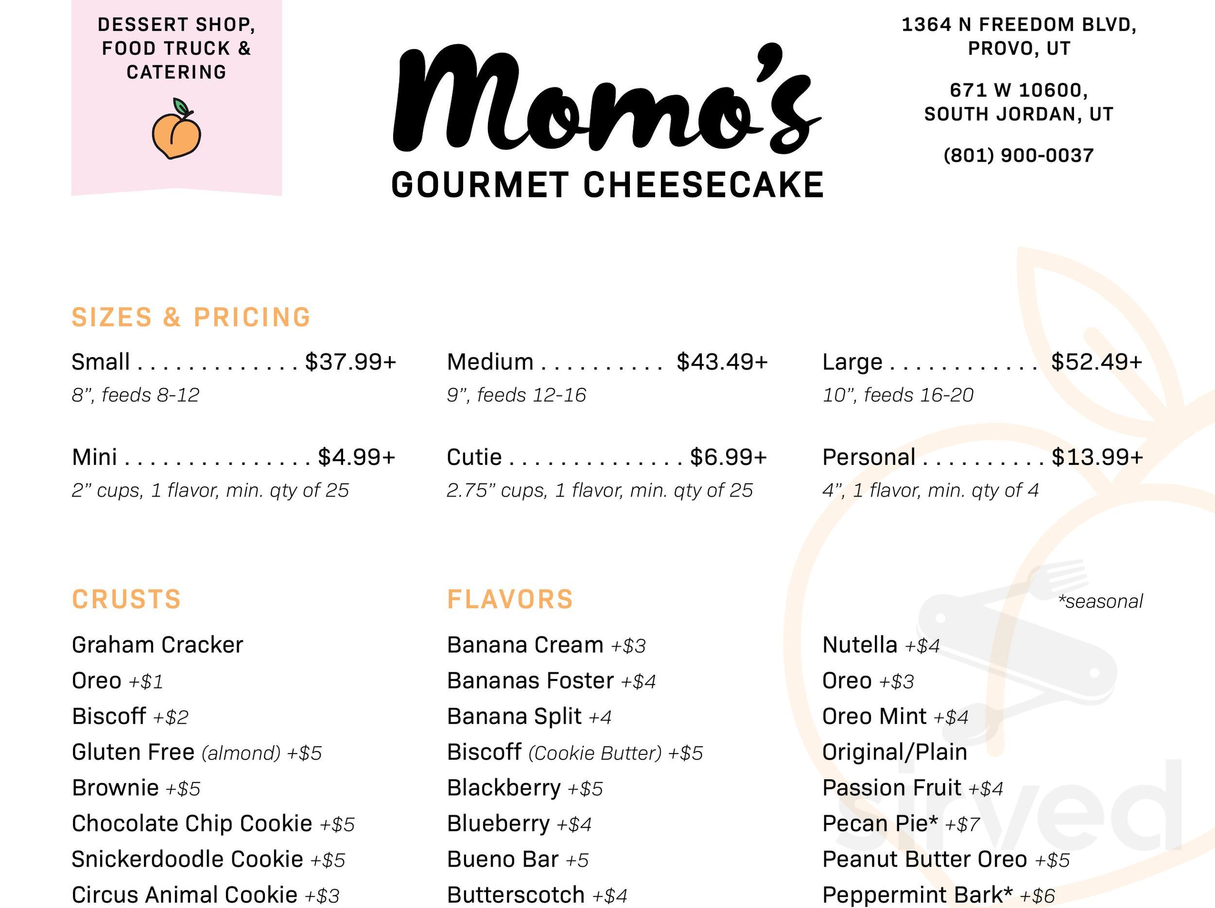 Momo's Gourmet Cheesecake Co - South Jordan menus in South Jordan, Utah ...