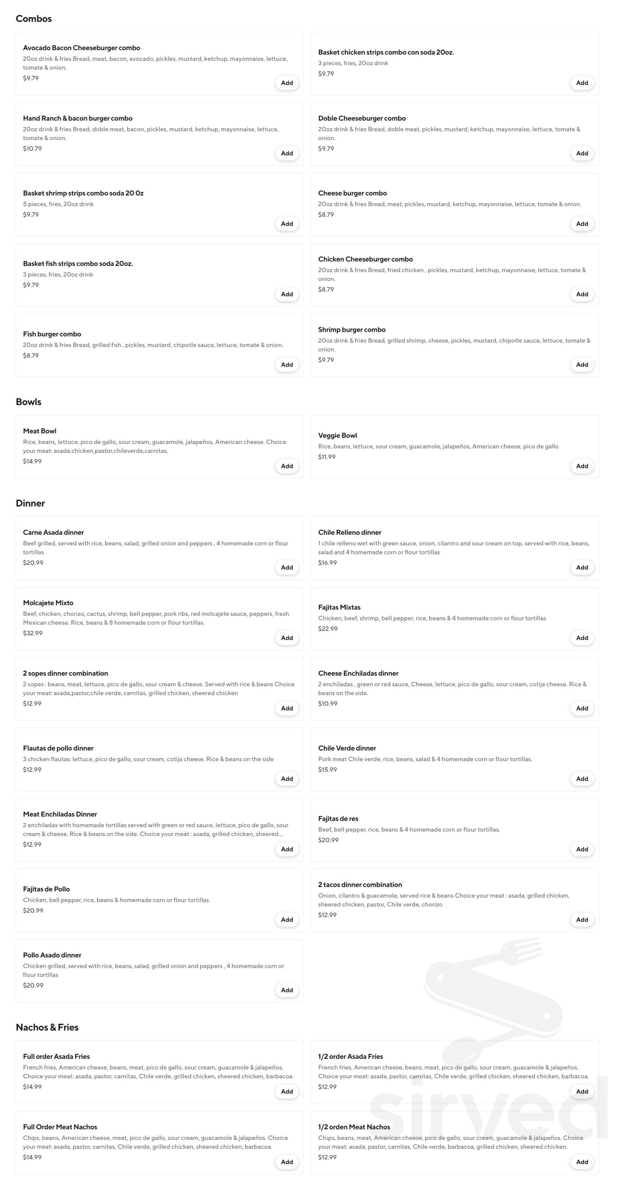 Don Chepe menu in Tulare, California, USA