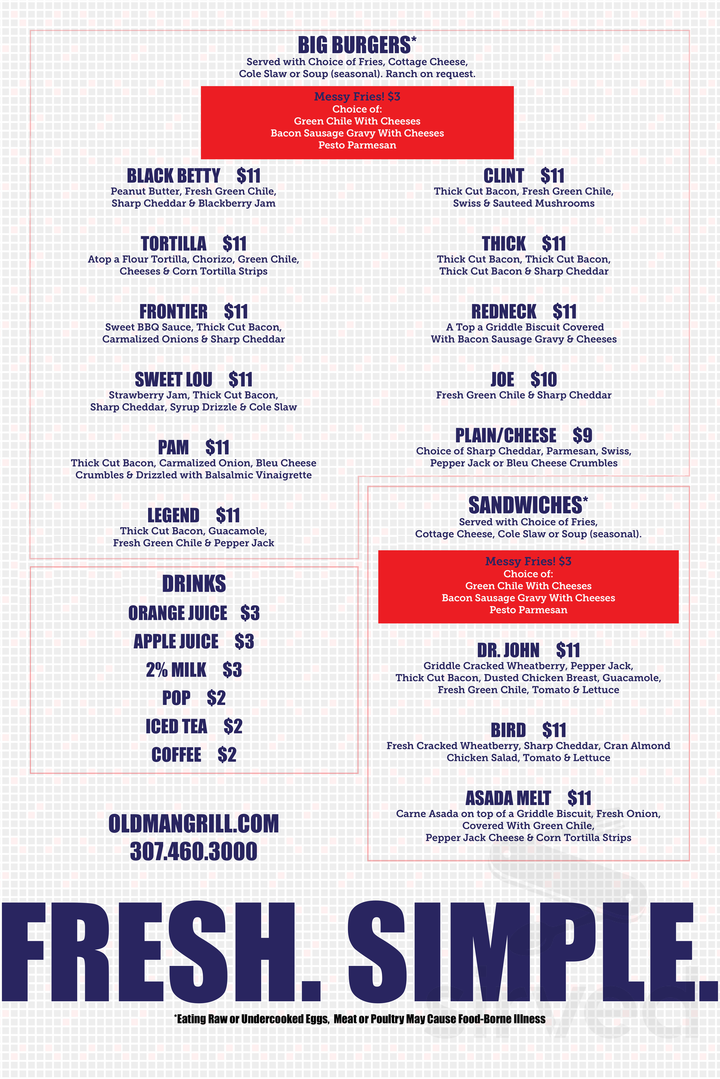 Old Man Grill menu in Laramie, Wyoming, USA