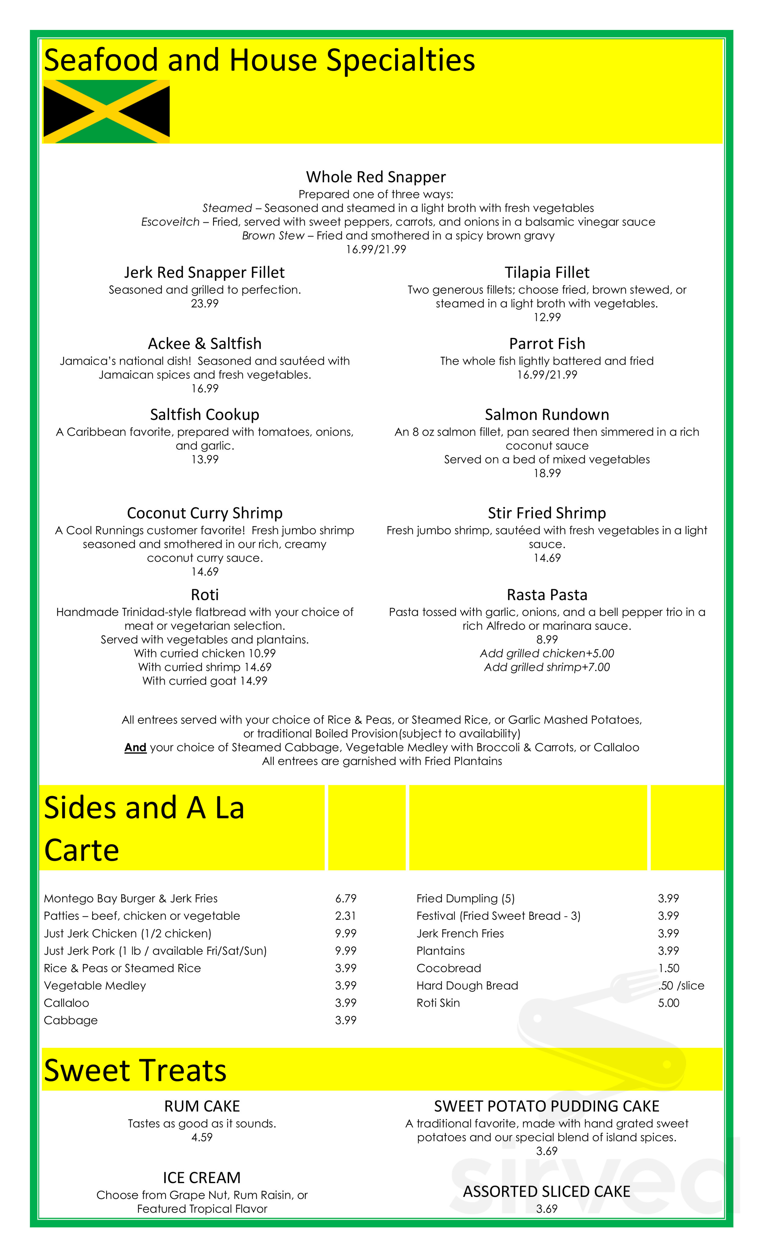 Cool Runnings Jamaican Grill menu in Houston, Texas, USA