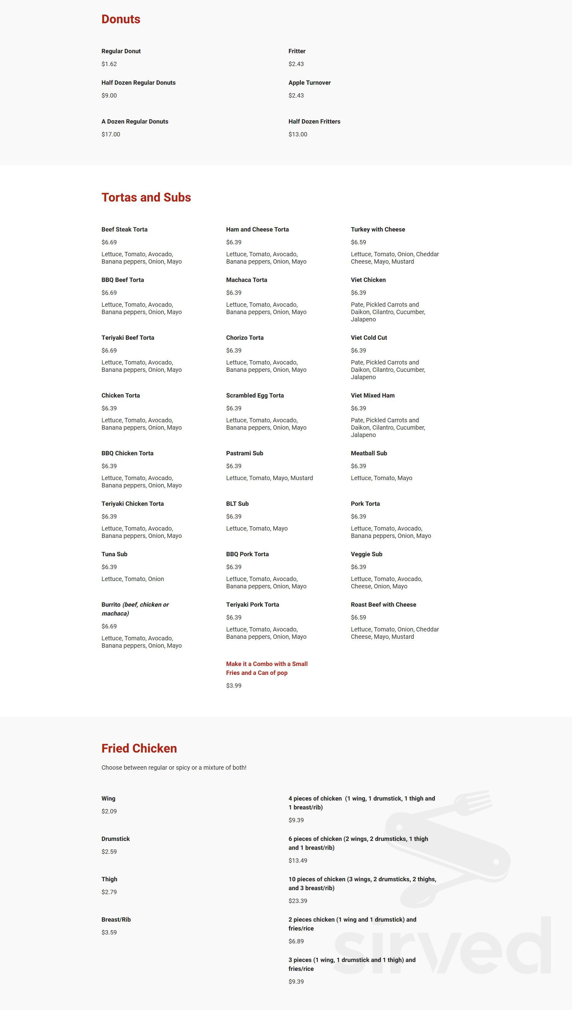 Menu for Duffin's Donuts in Vancouver, British Columbia, Canada