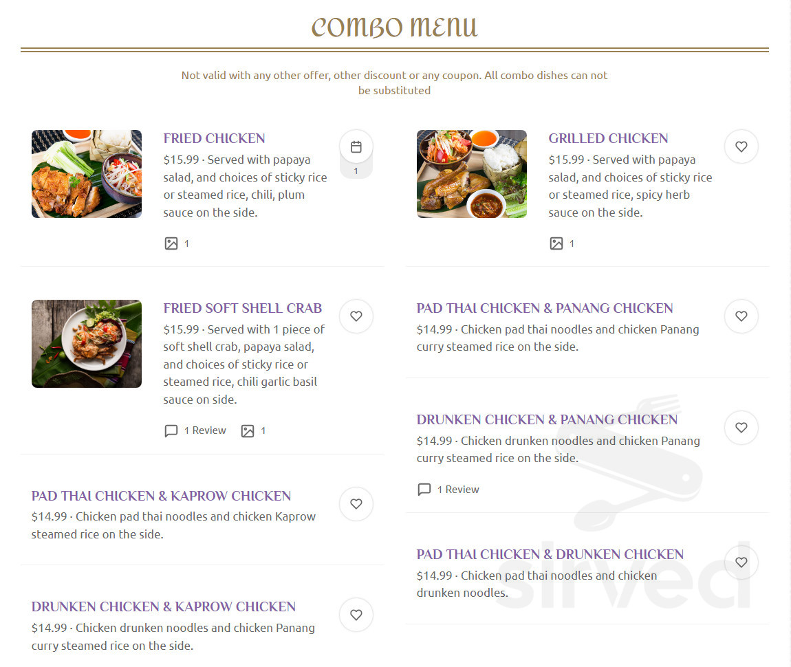 Thai Select menu in Arlington, Virginia, USA