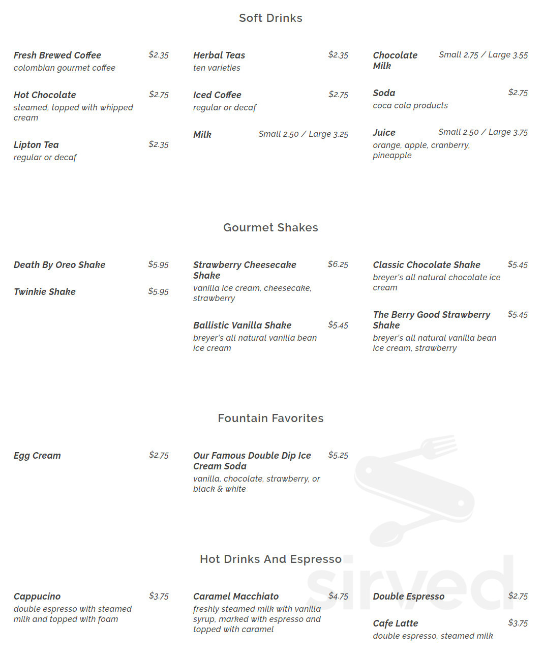 Imperial Diner menu in Freeport, New York, USA