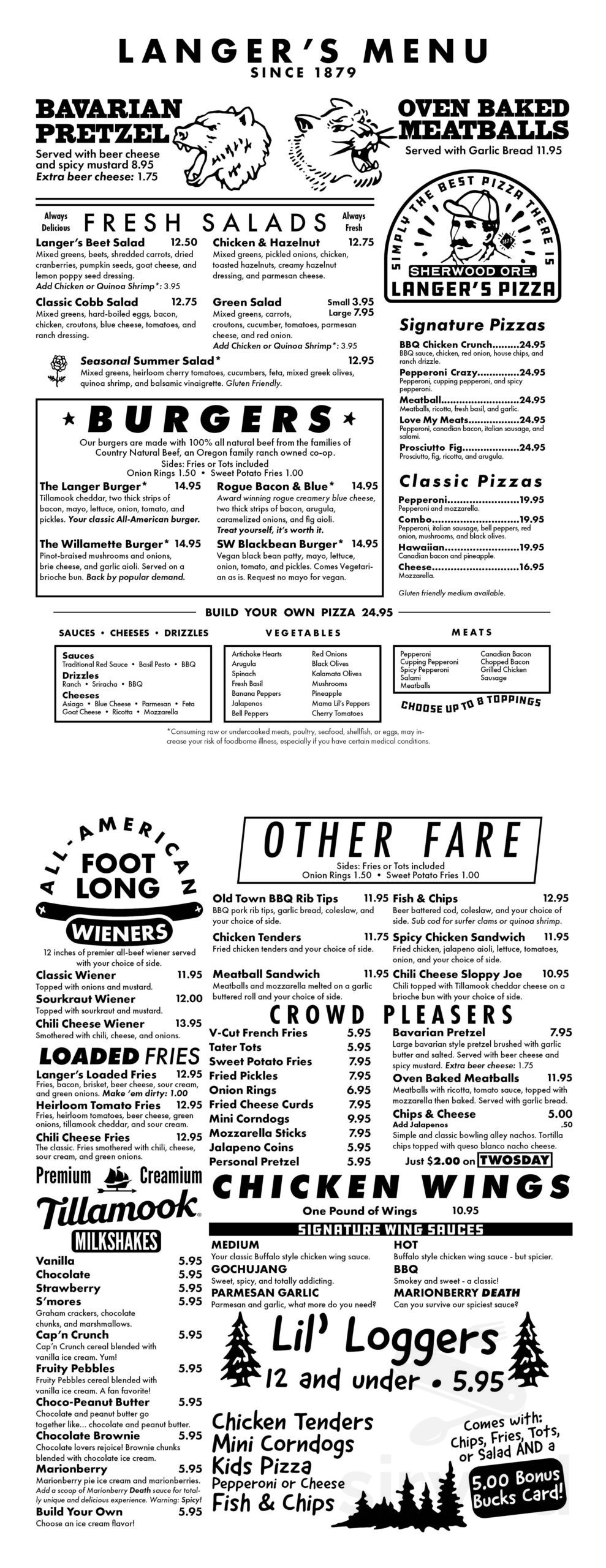 Langer's Entertainment Center menus in Sherwood, Oregon, United States