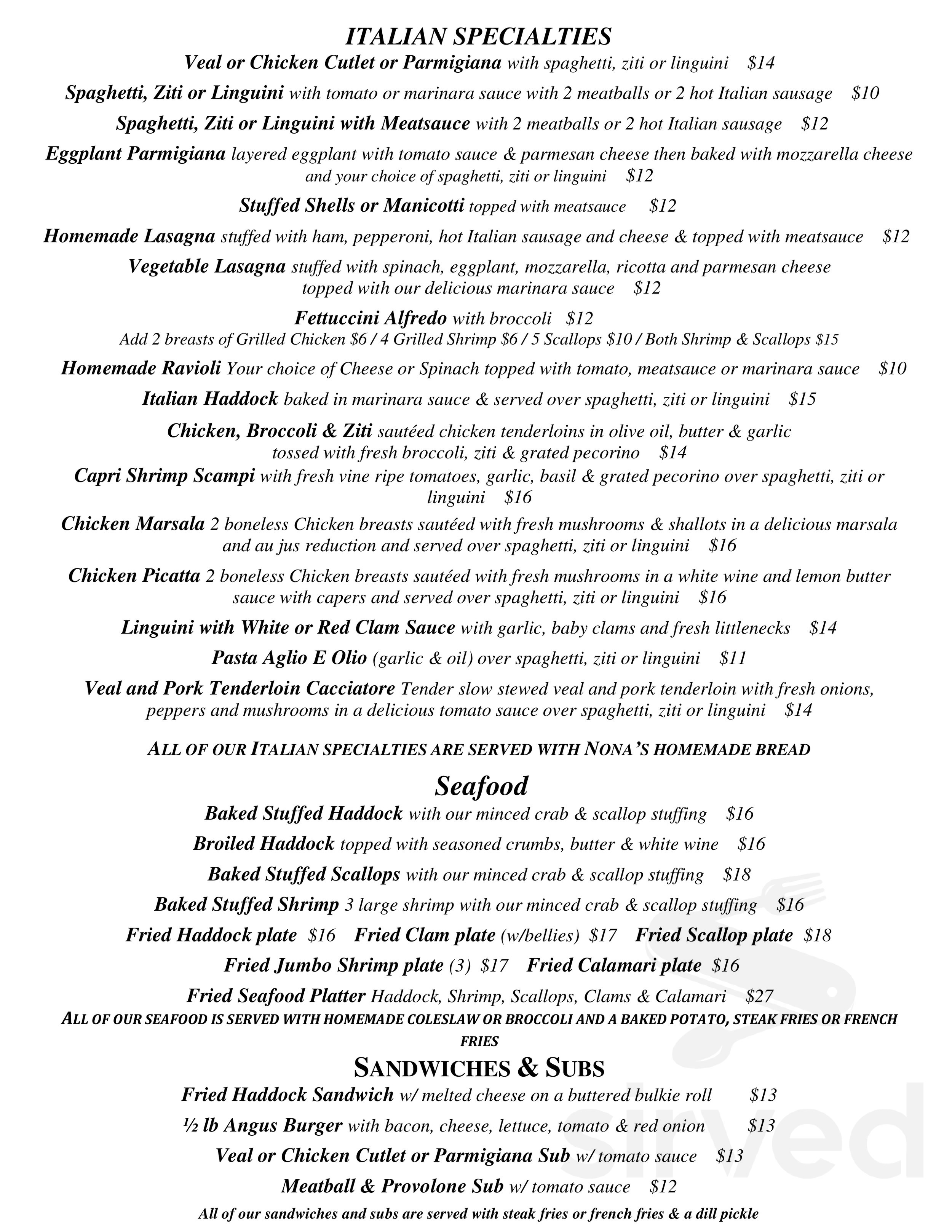 Menu - Buzzards Bay MA's Mezza Luna Restaurant | Sirved
