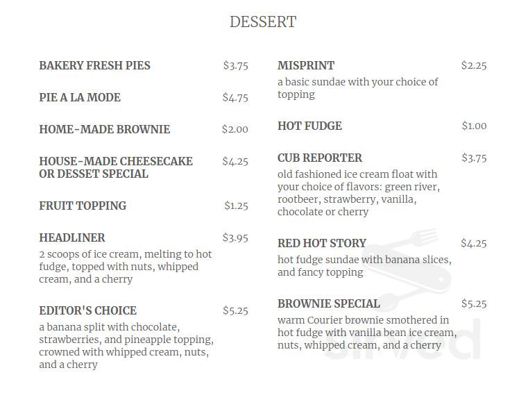 The Courier Café menu in Urbana, Illinois, USA