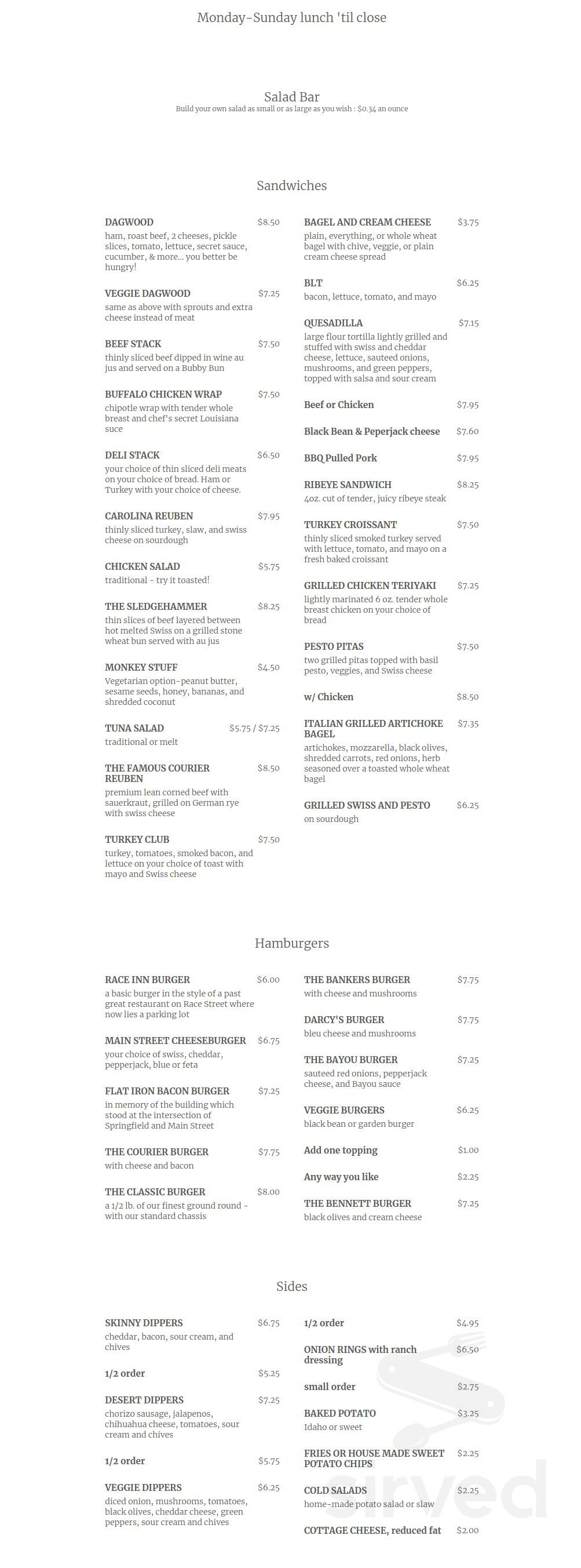 The Courier Café menu in Urbana, Illinois, USA