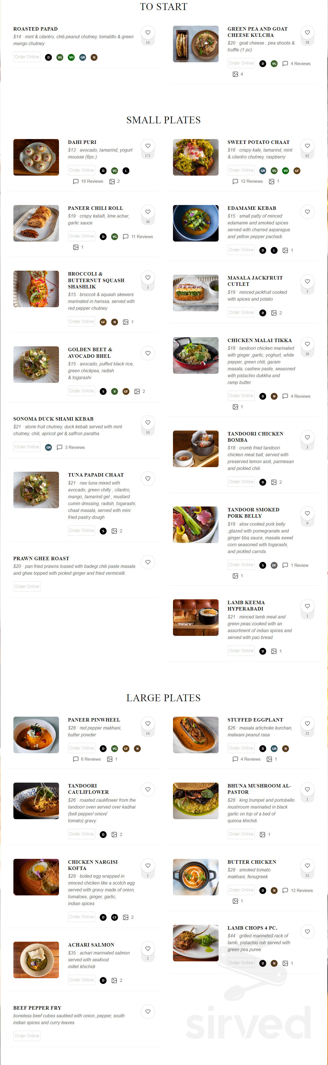 ROOH Palo Alto menu in Palo Alto, California, USA