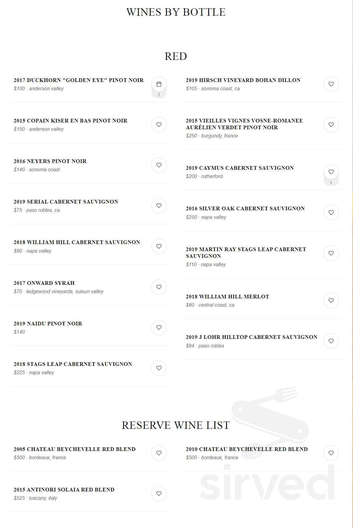 ROOH Palo Alto menu in Palo Alto, California, USA