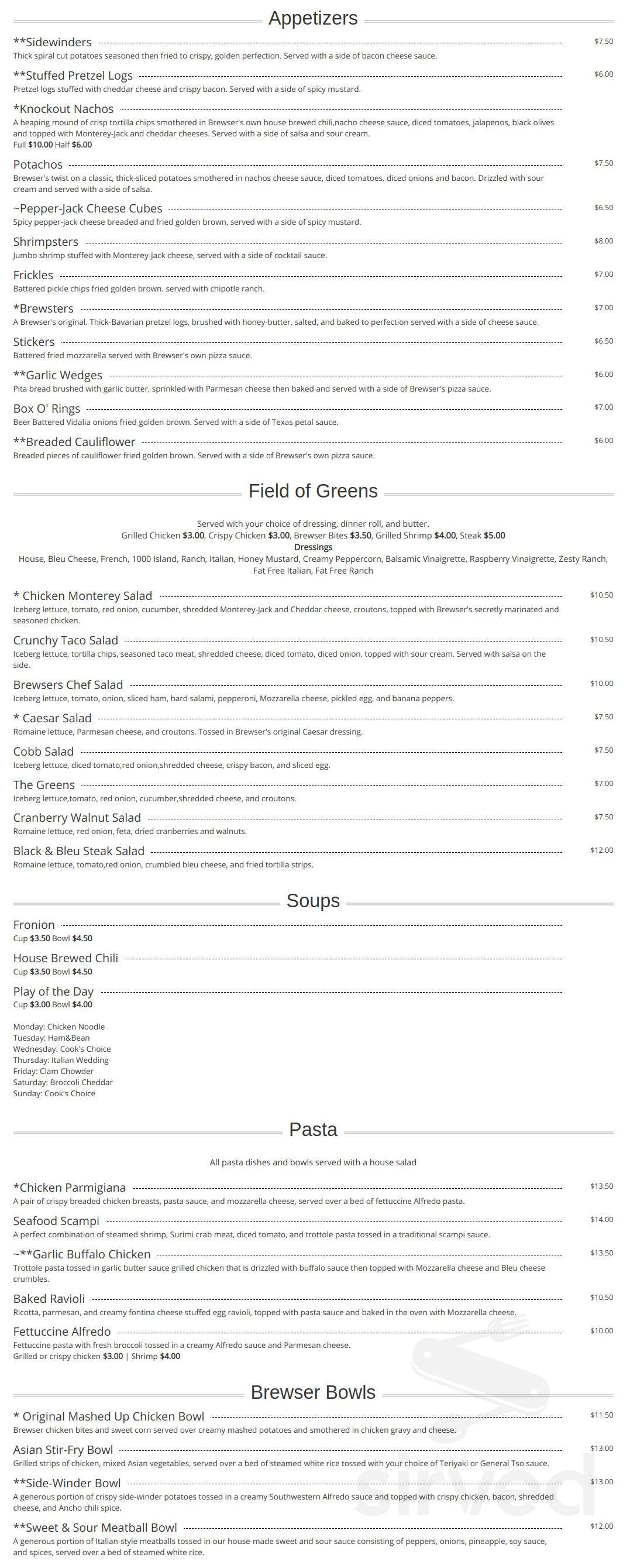 Brewser's Sports Grille menu in Coal Township, Pennsylvania, USA