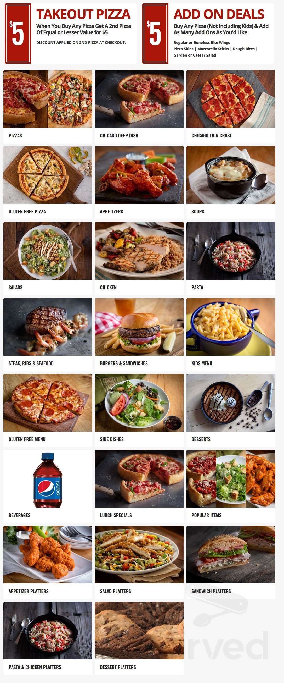 Uno Chicago Grill Menu