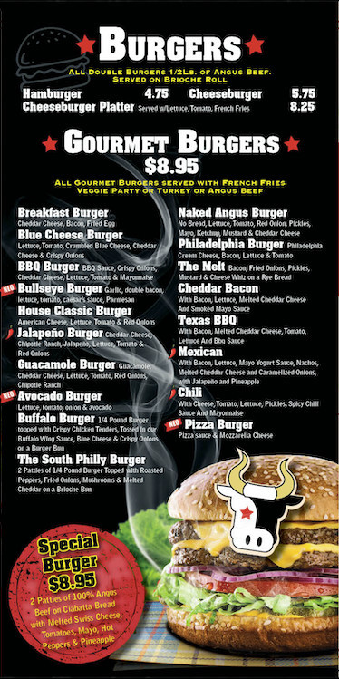 Menu - Glenside PA's Bullseye Burger House | Sirved