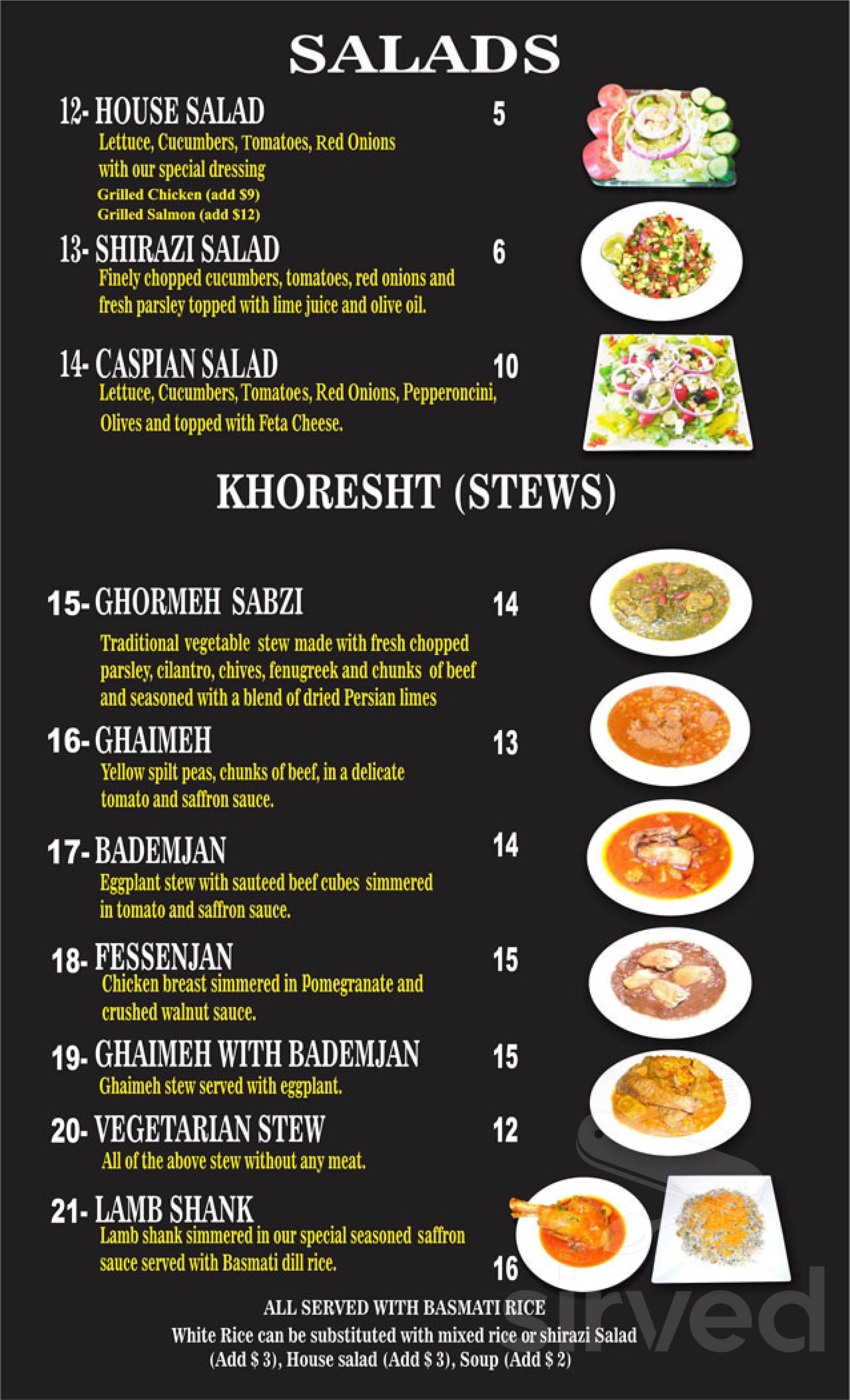 Caspian Persian Grill menu in Plantation, Florida, USA