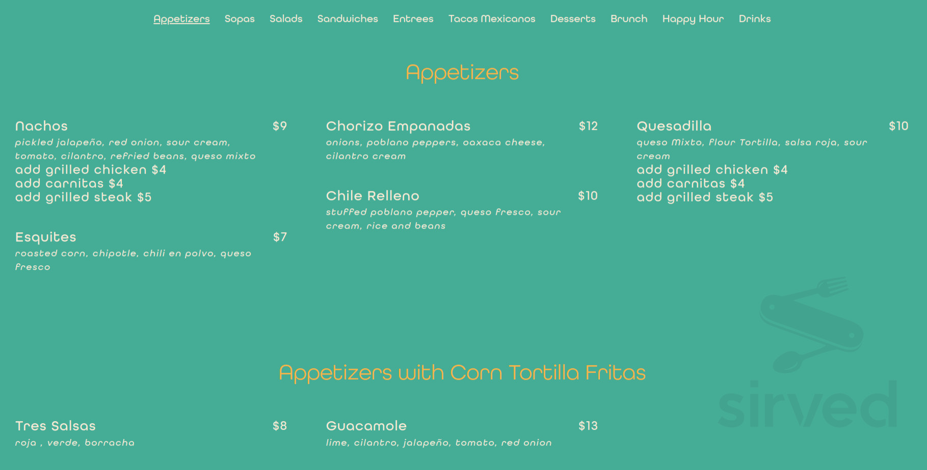 Menu - Philadelphia PA's Juno | Sirved