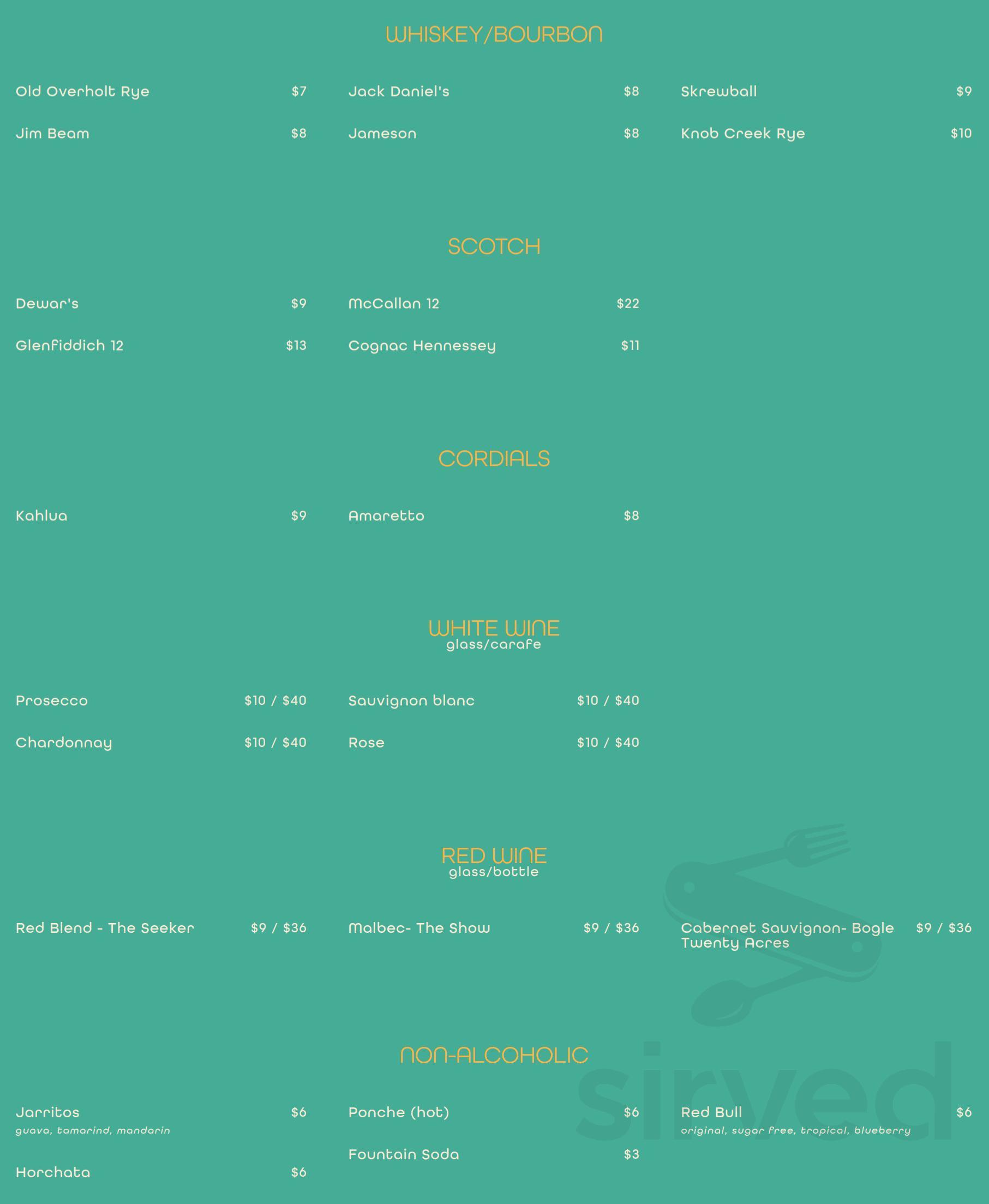 Menu - Philadelphia PA's Juno | Sirved