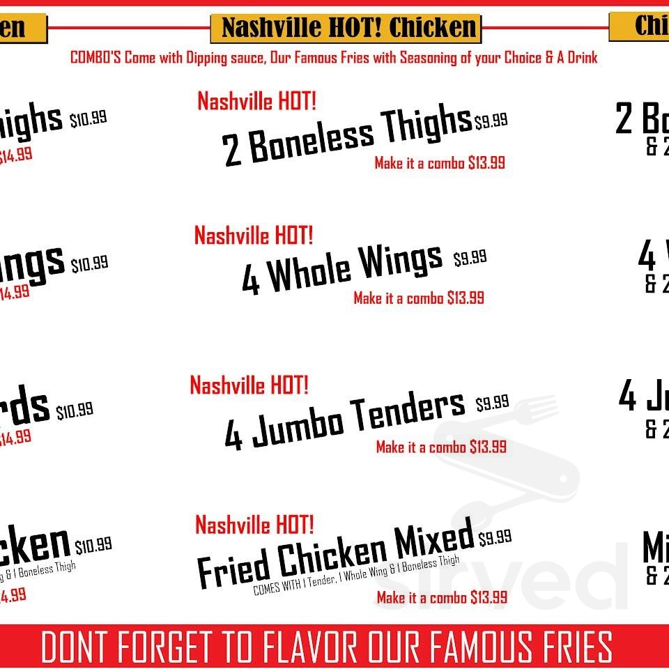 The chicken spot menu in Albany, New York, USA
