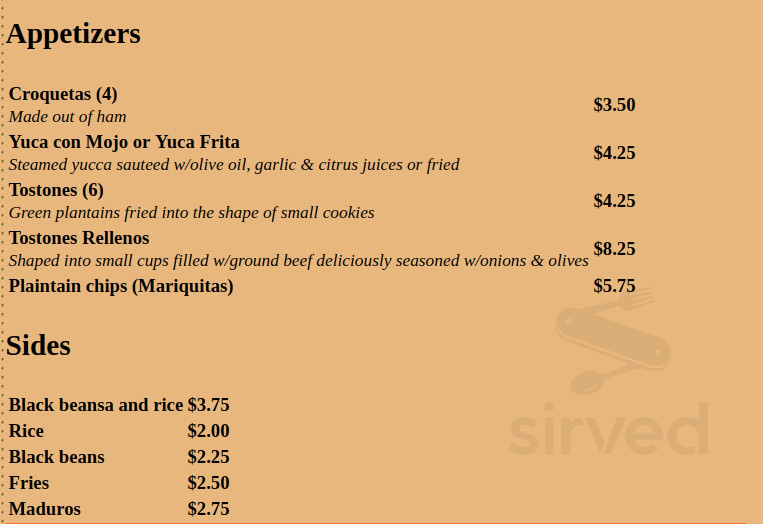 Menu - Fort Lauderdale FL's Juana La Cubana Cafe | Sirved