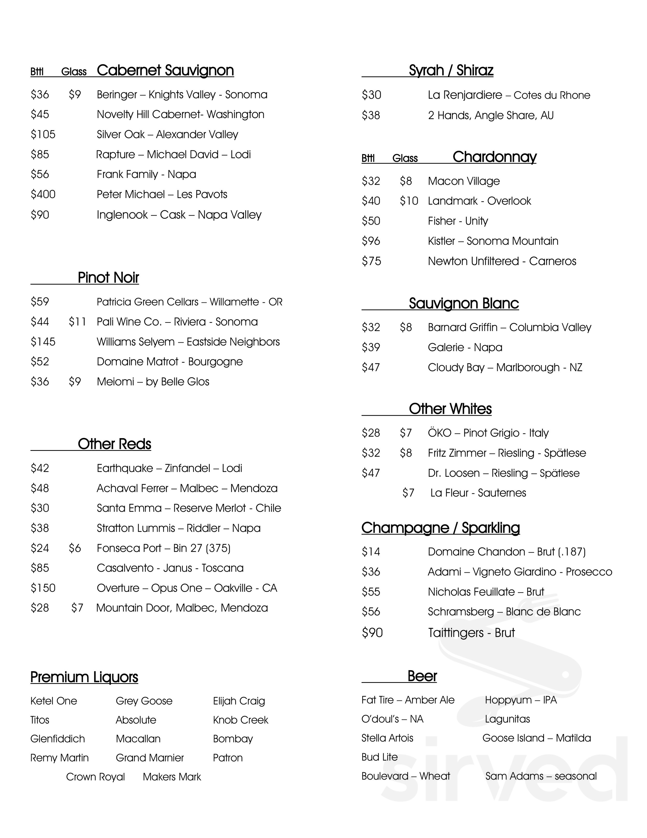 Wolcott's menu in Southern Pines, North Carolina, USA