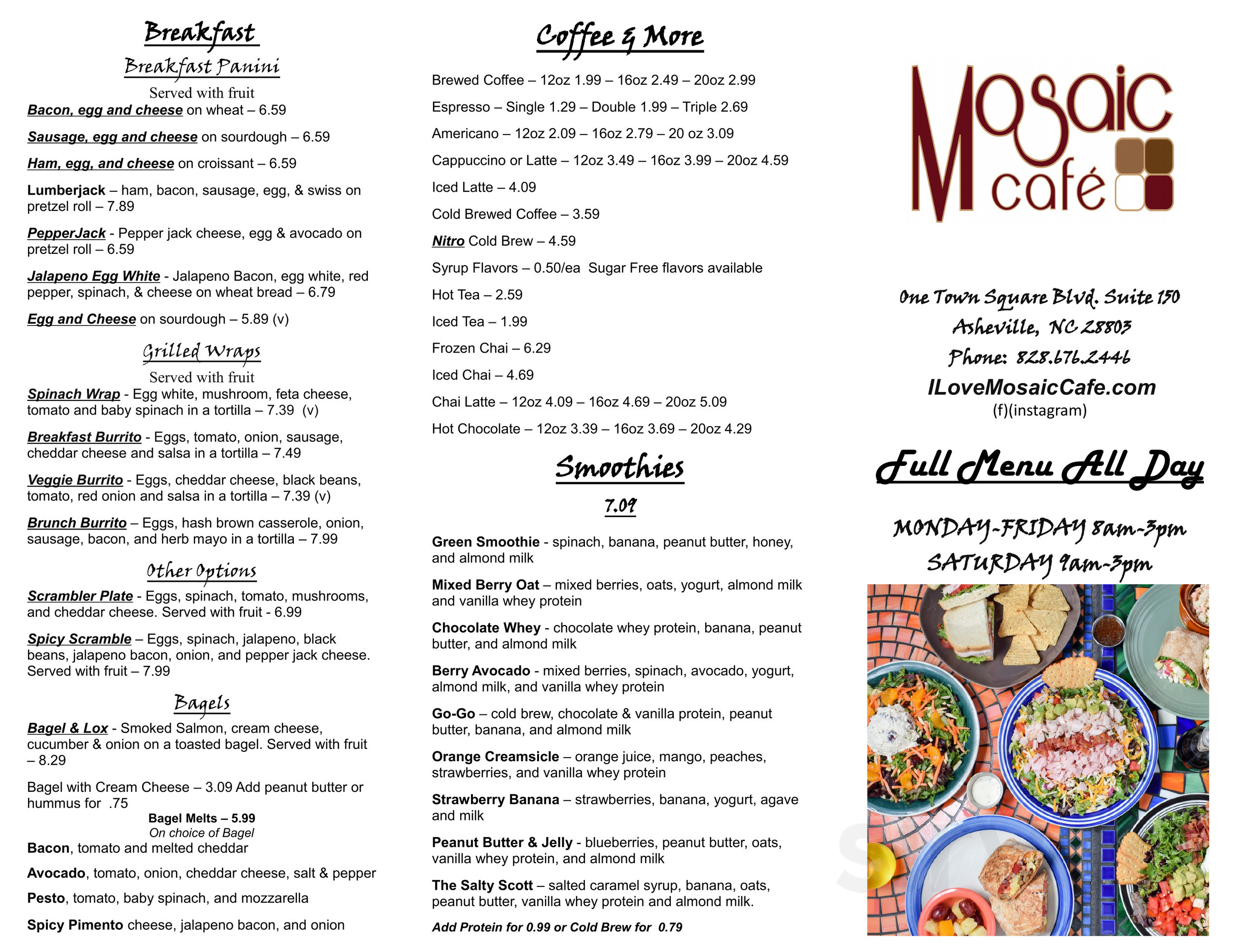 Menu - Asheville NC's Mosaic Café | Sirved