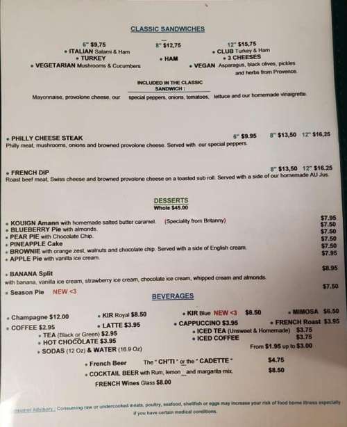 Mademoiselle Paris - French Restaurant and Bakery menu in Sarasota ...