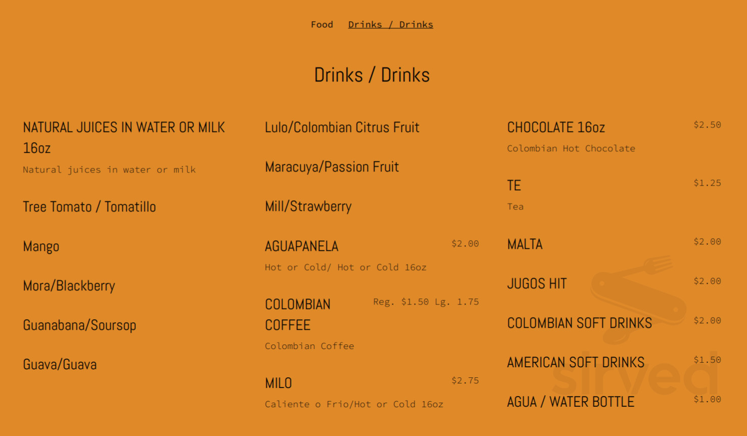 Café de Colombia Restaurant and Bakery menus in Reading, Pennsylvania ...