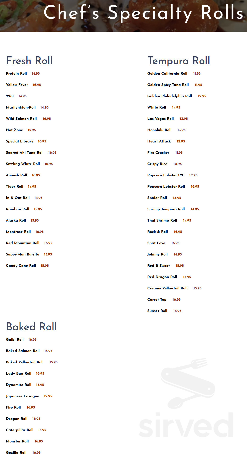 Blue Fish Japanese Restaurant menus in Montrose, California, United States