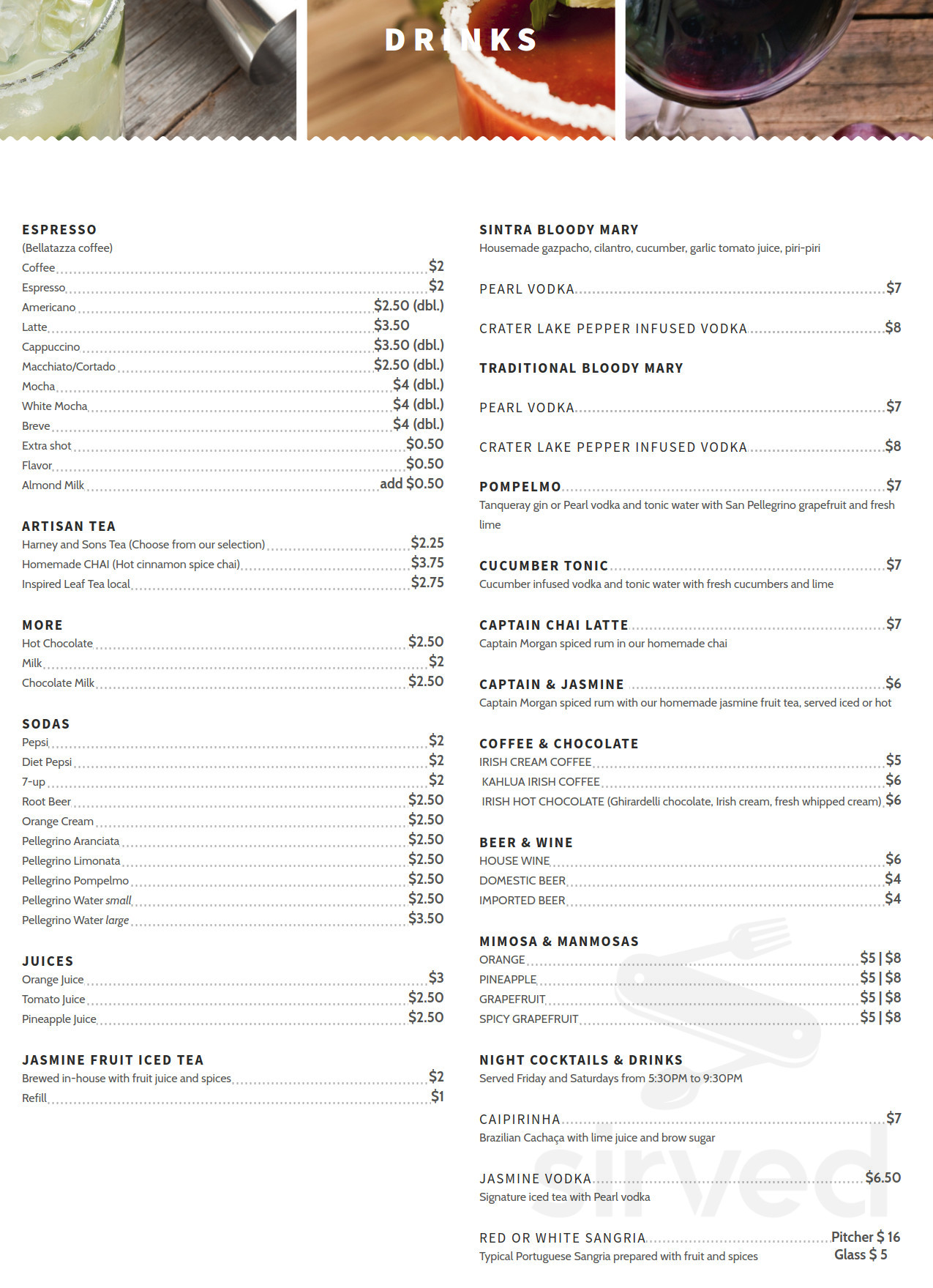 Sintra Restaurant menus in Bend, Oregon, United States