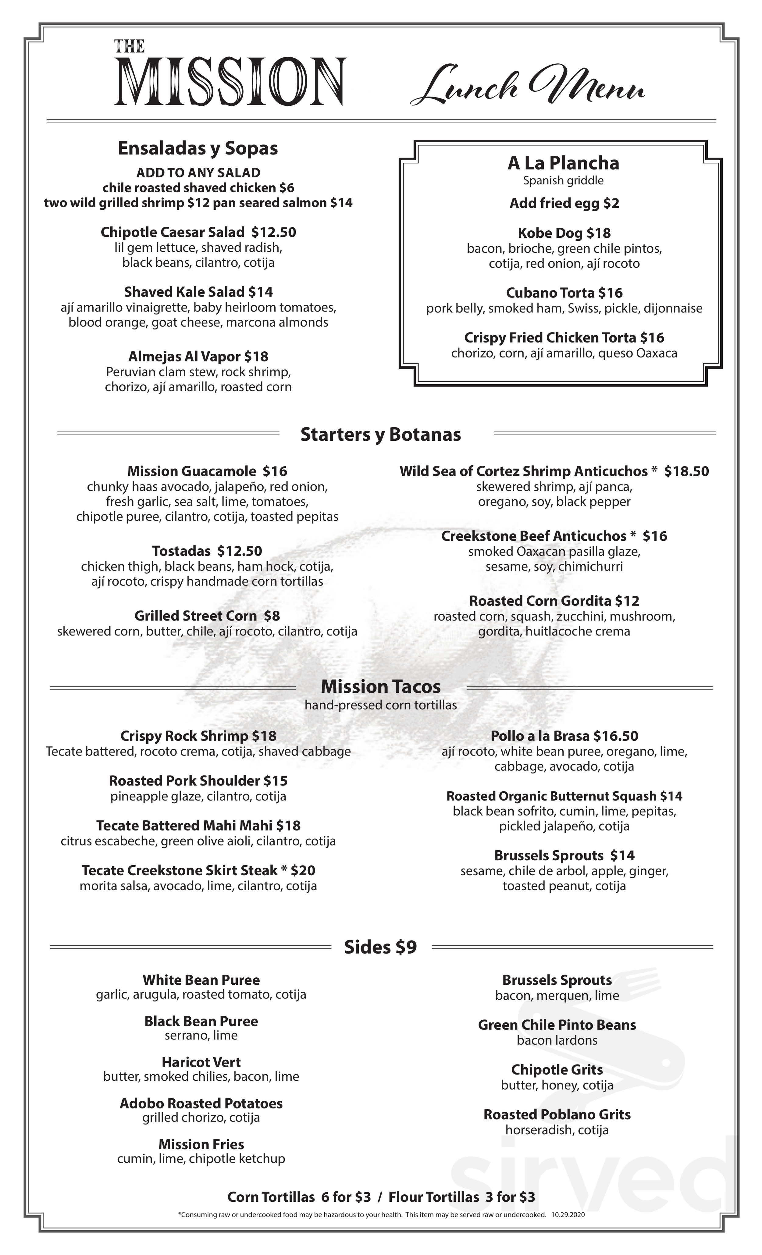 Menu - Scottsdale AZ's The Mission Old Town | Sirved