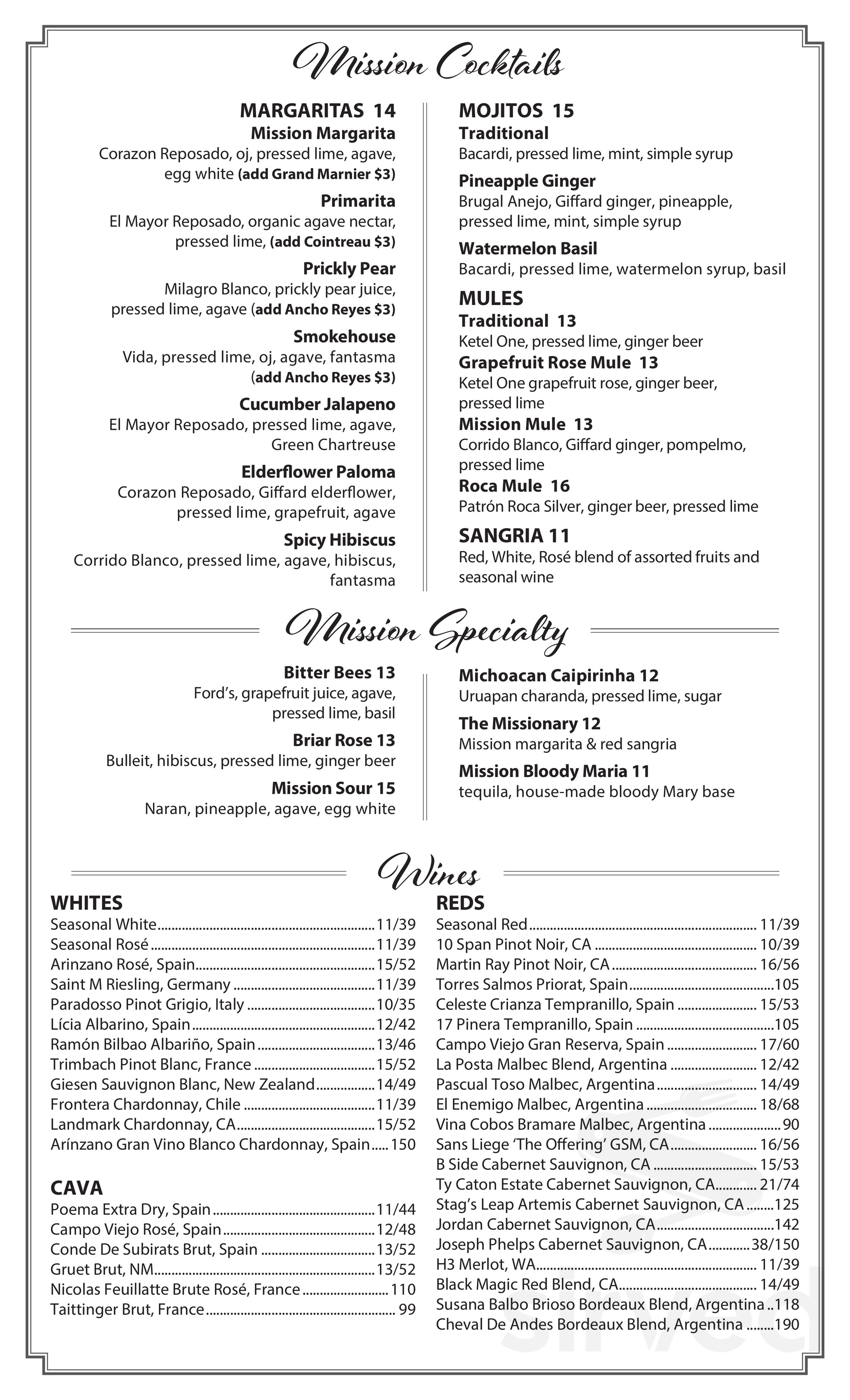 Menu - Scottsdale AZ's The Mission Old Town | Sirved