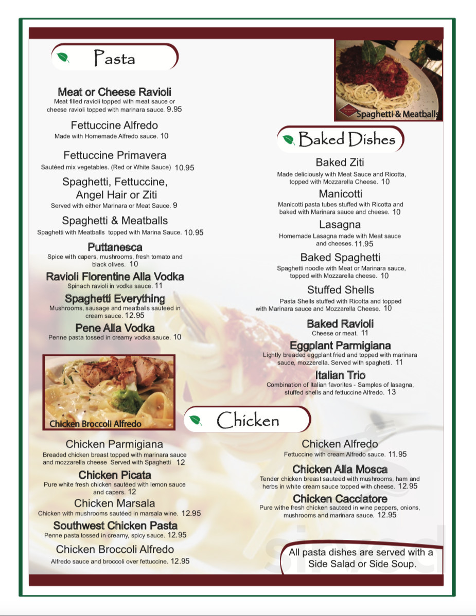 Menu - Burlington NC's Mosca's Italian Restaurant | Sirved