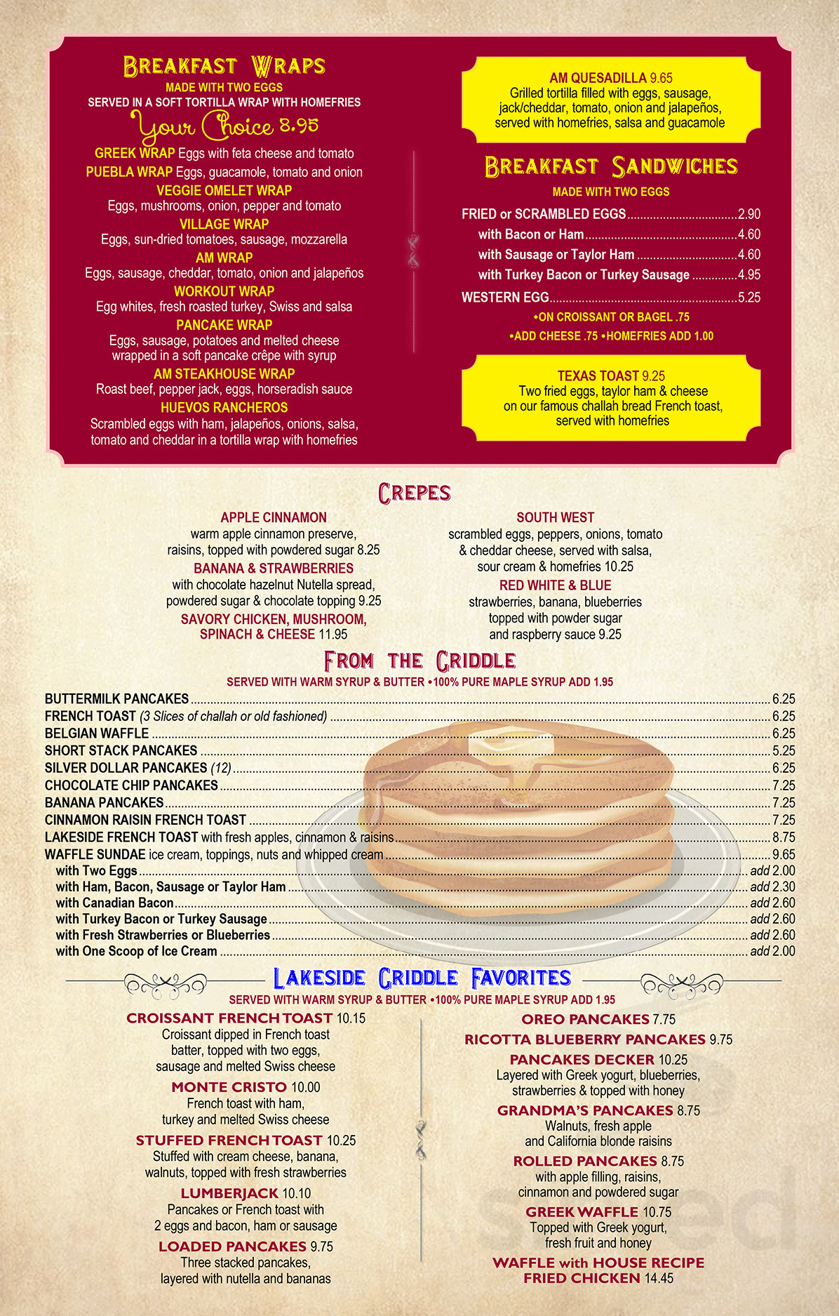 Lakeside Diner menu in Ringwood, New Jersey, USA