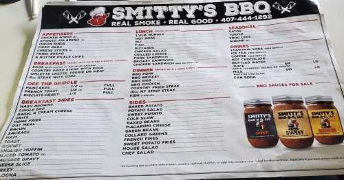 Smitty's BAR-B-Q menu in St Cloud, Florida, USA