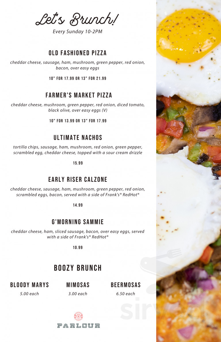 Parlour menu in Louisville, Kentucky, USA