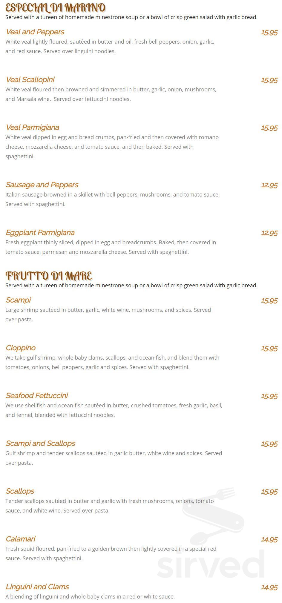 Marino's Italian Restaurant menus in Bellflower, California, United States