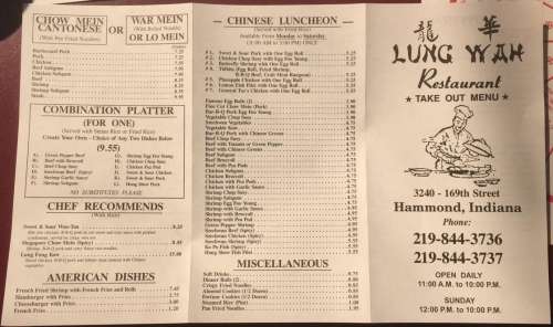 Lung Wah Restaurant menu in Hammond, Indiana, USA