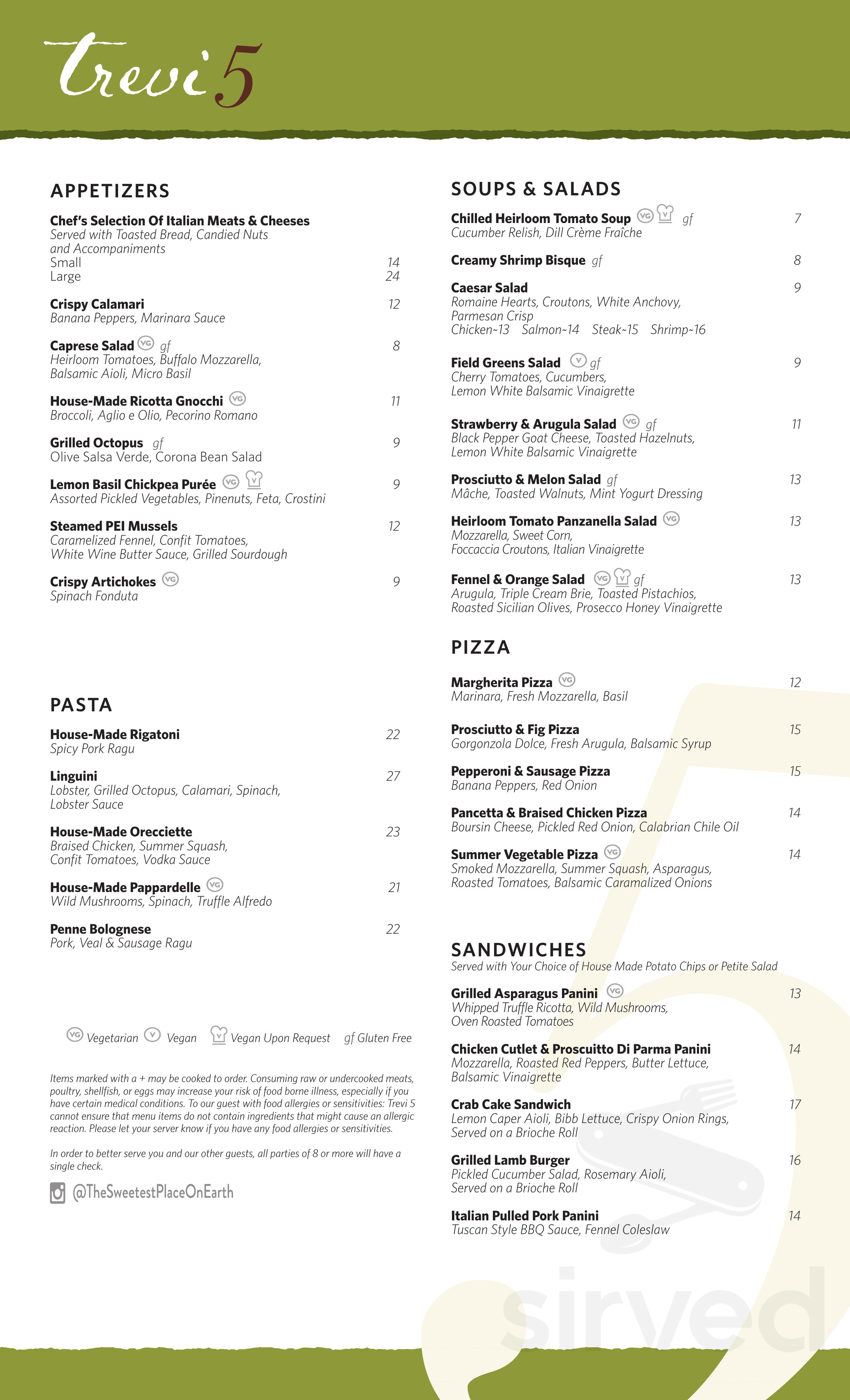 Trevi 5 at The Hotel Hershey menu in Hershey, Pennsylvania, USA