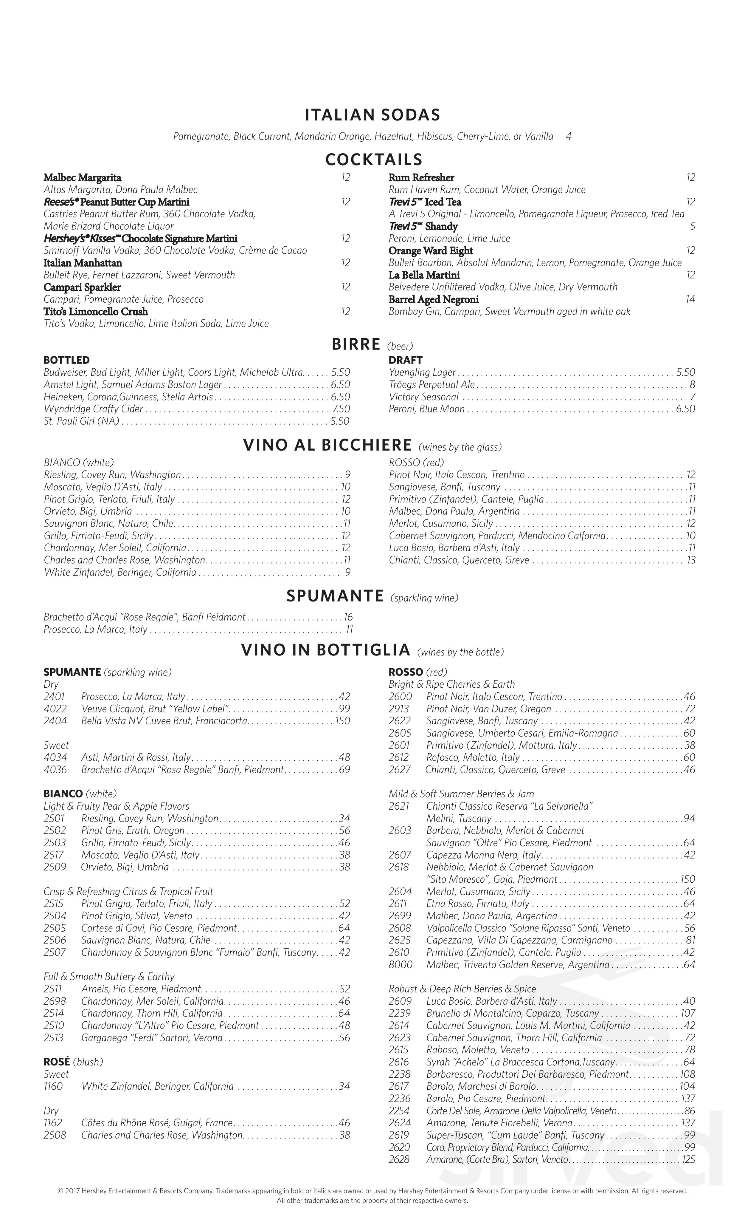 Trevi 5 at The Hotel Hershey menu in Hershey, Pennsylvania, USA
