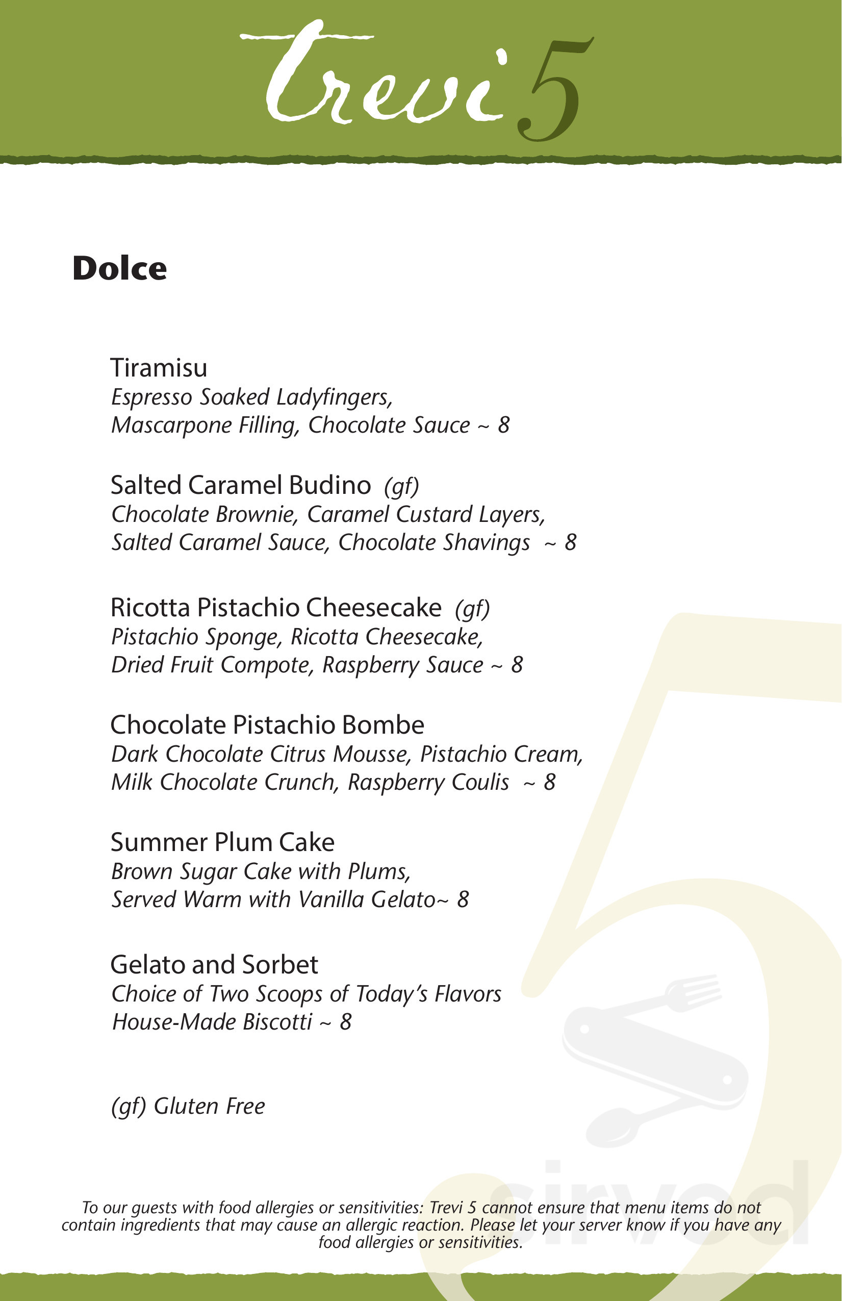 Trevi 5 at The Hotel Hershey menu in Hershey, Pennsylvania, USA