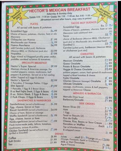 Hector's Restaurant menu in Crosby, Texas, USA