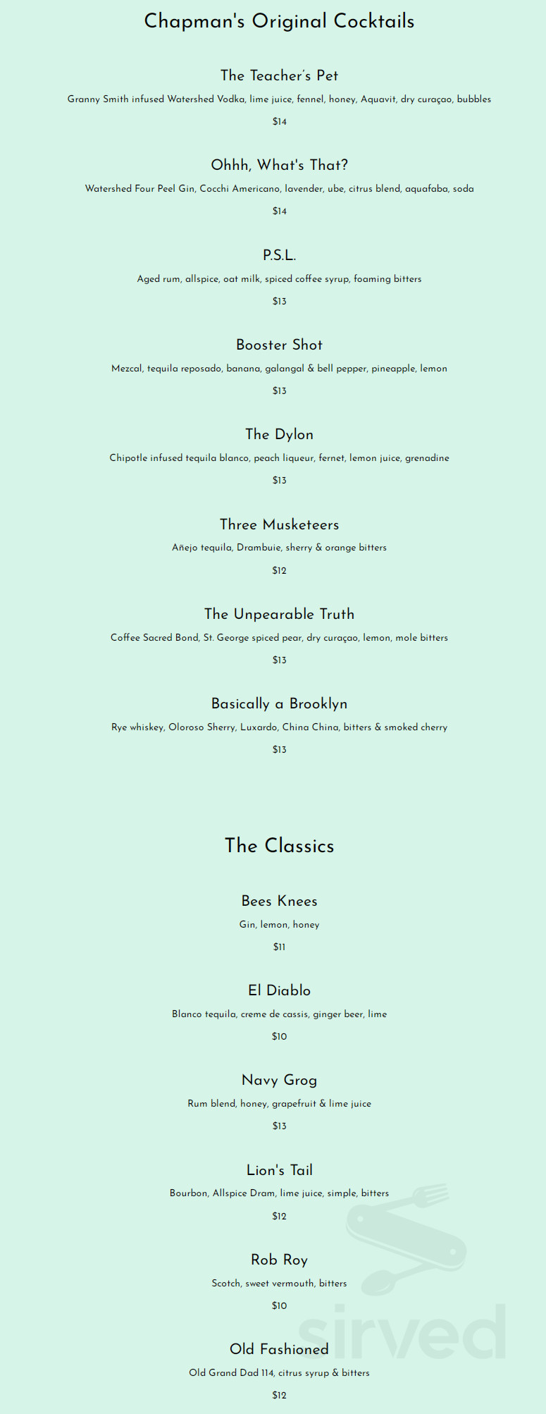 Chapman's Eat Market menu in Columbus, Ohio, USA