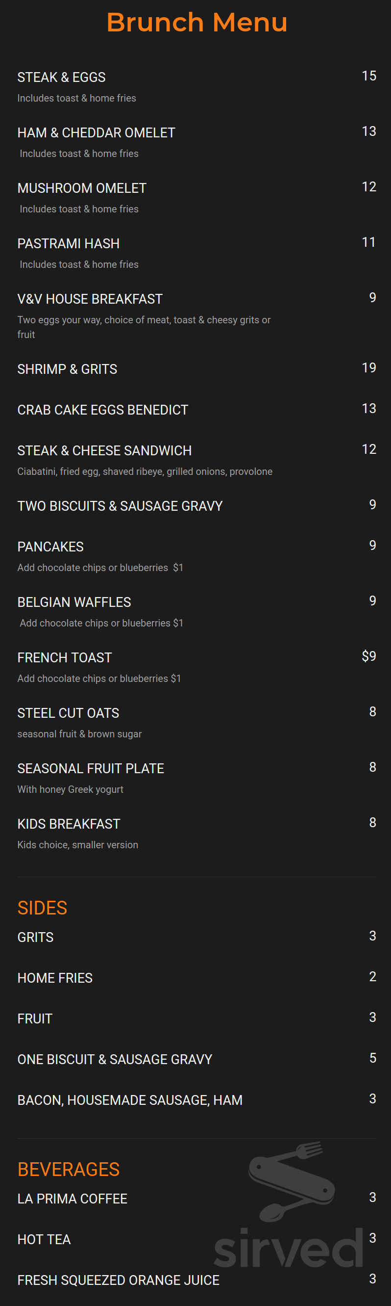 V&V Scratch Kitchen menu in Finleyville, Pennsylvania, USA