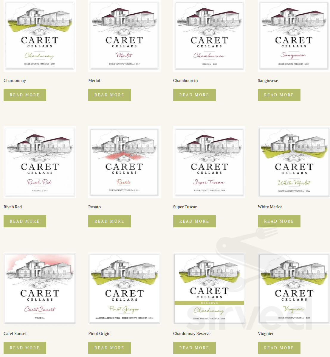 Caret Cellars menu in Caret, Virginia, USA