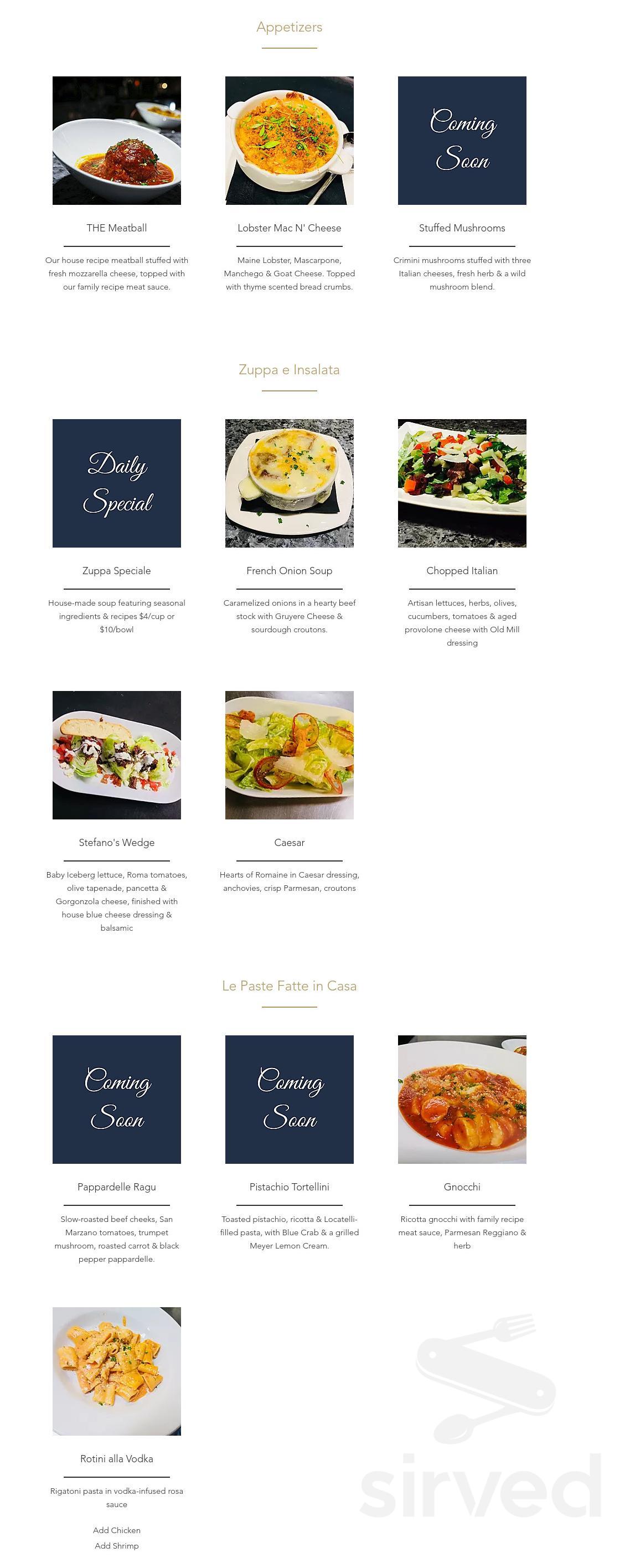 Stefano's menu in Morgantown, West Virginia, USA